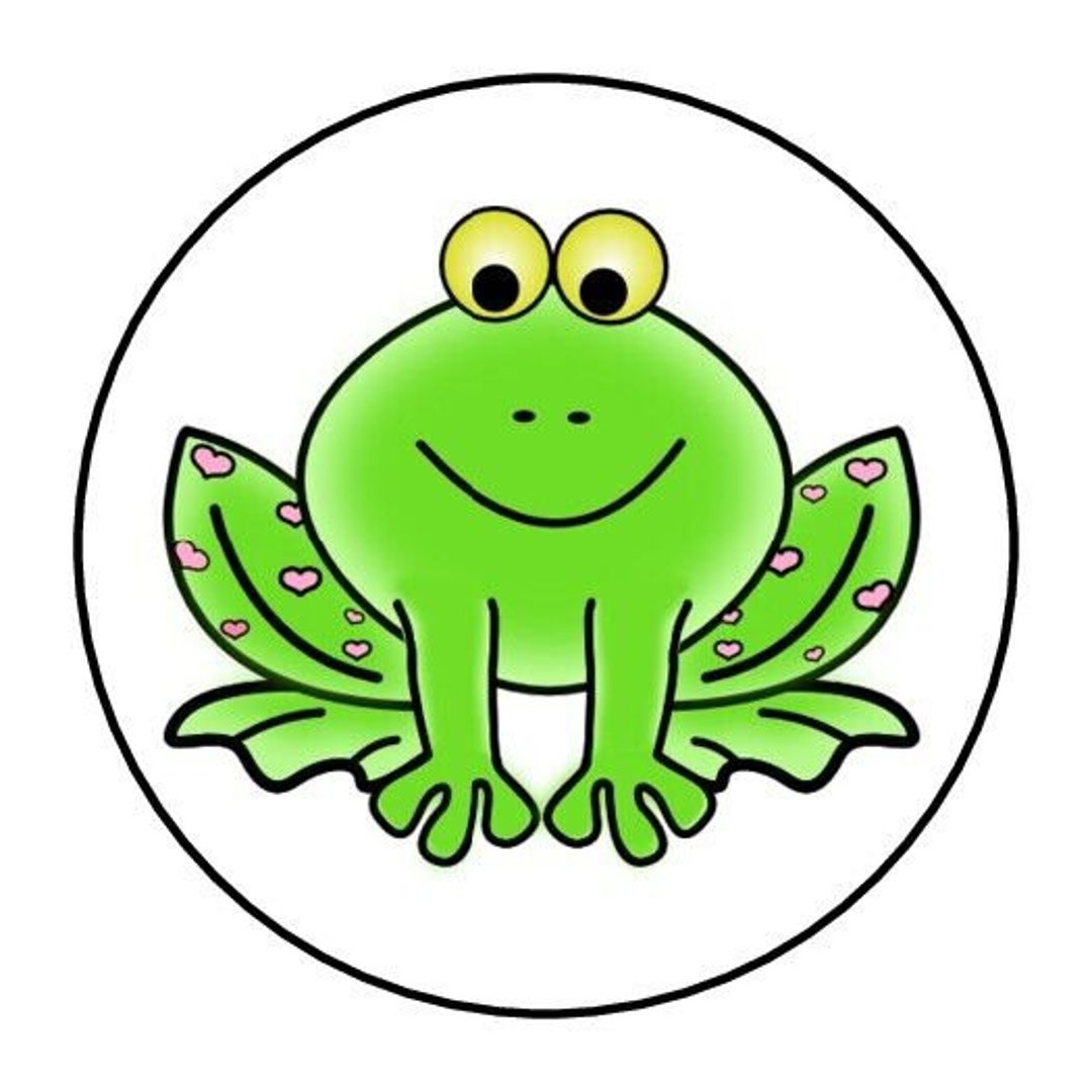 30 Cute Frog Envelope Seals Labels Stickers 1.5" Round Hearts Froggy ...
