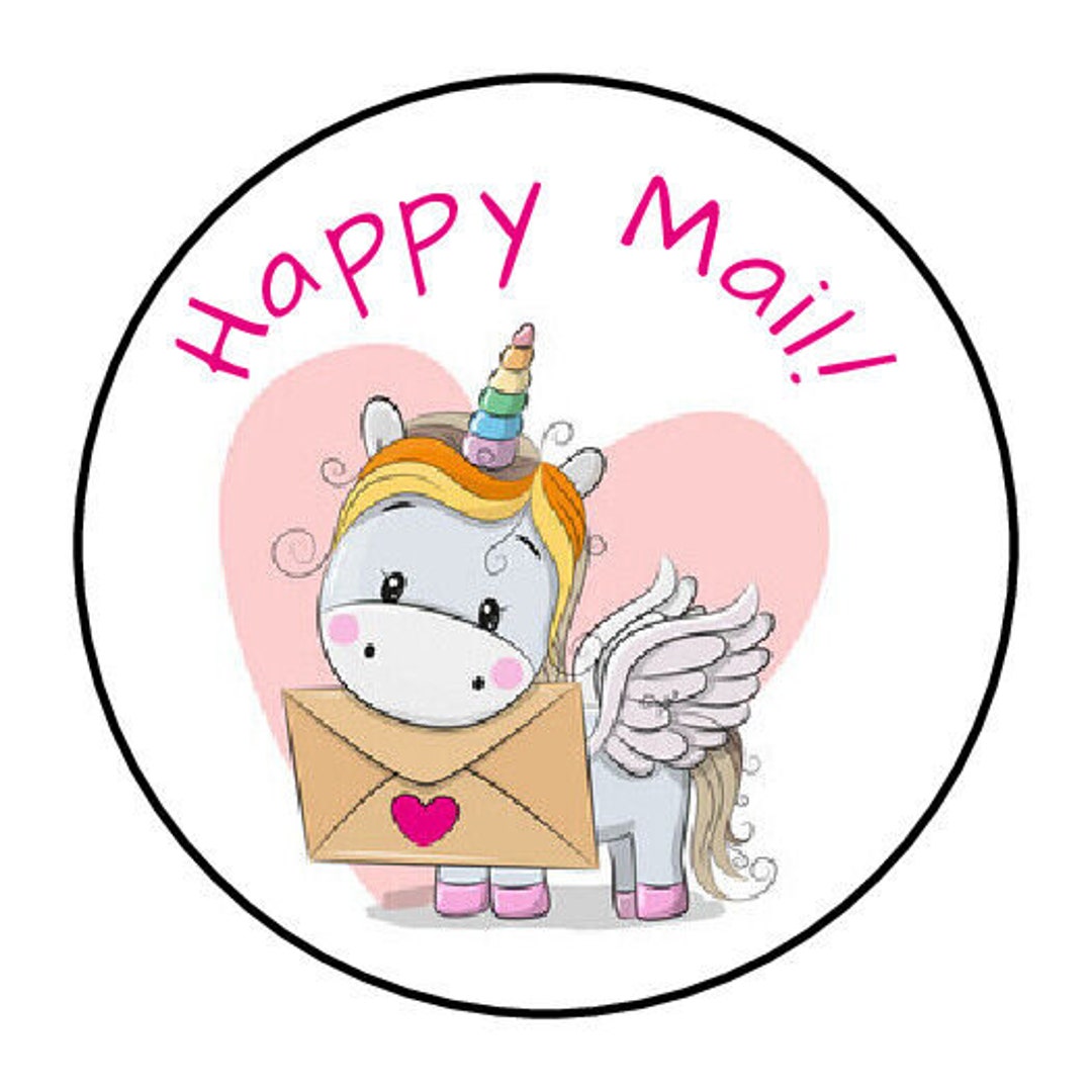 30 Cute Happy Mail Unicorn Envelope Seals Labels Stickers 1.5" Round ...