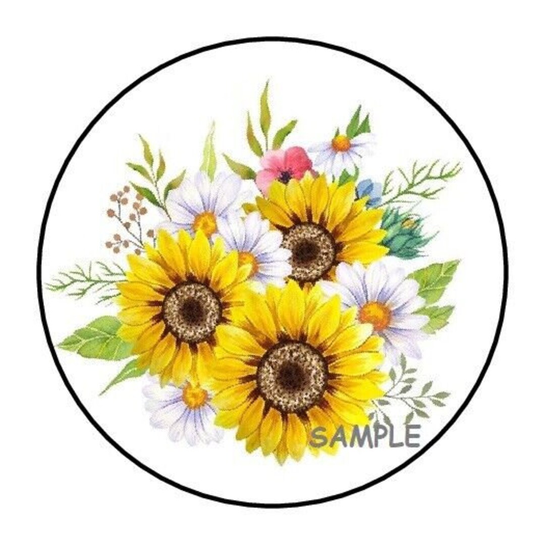 30 Sunflowers Envelope Seals Labels Stickers 1.5" Round Floral Flowers ...