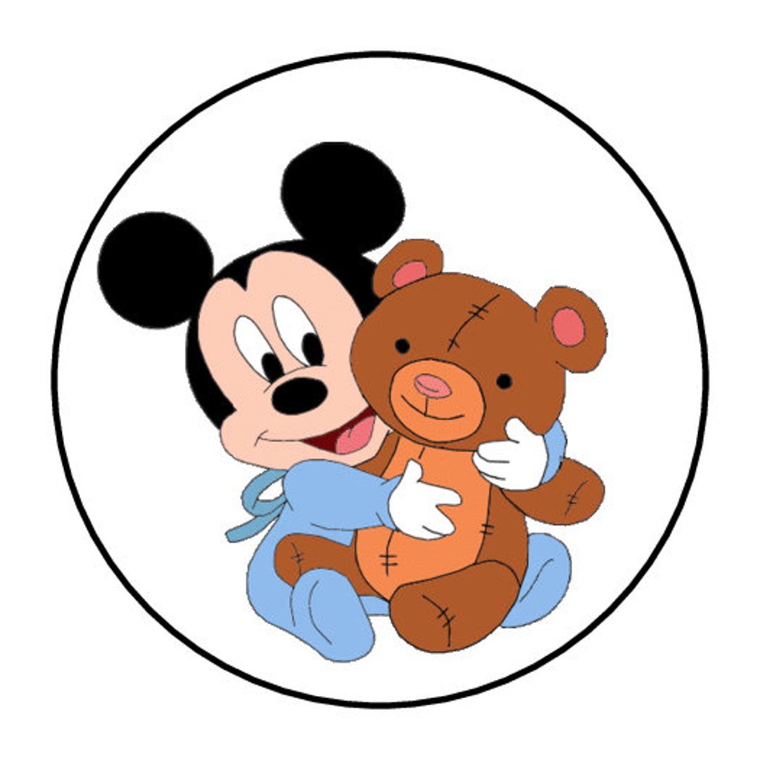30 Baby Mickey Mouse Stickers Envelope Seals Labels 1.5 Round Custom ...
