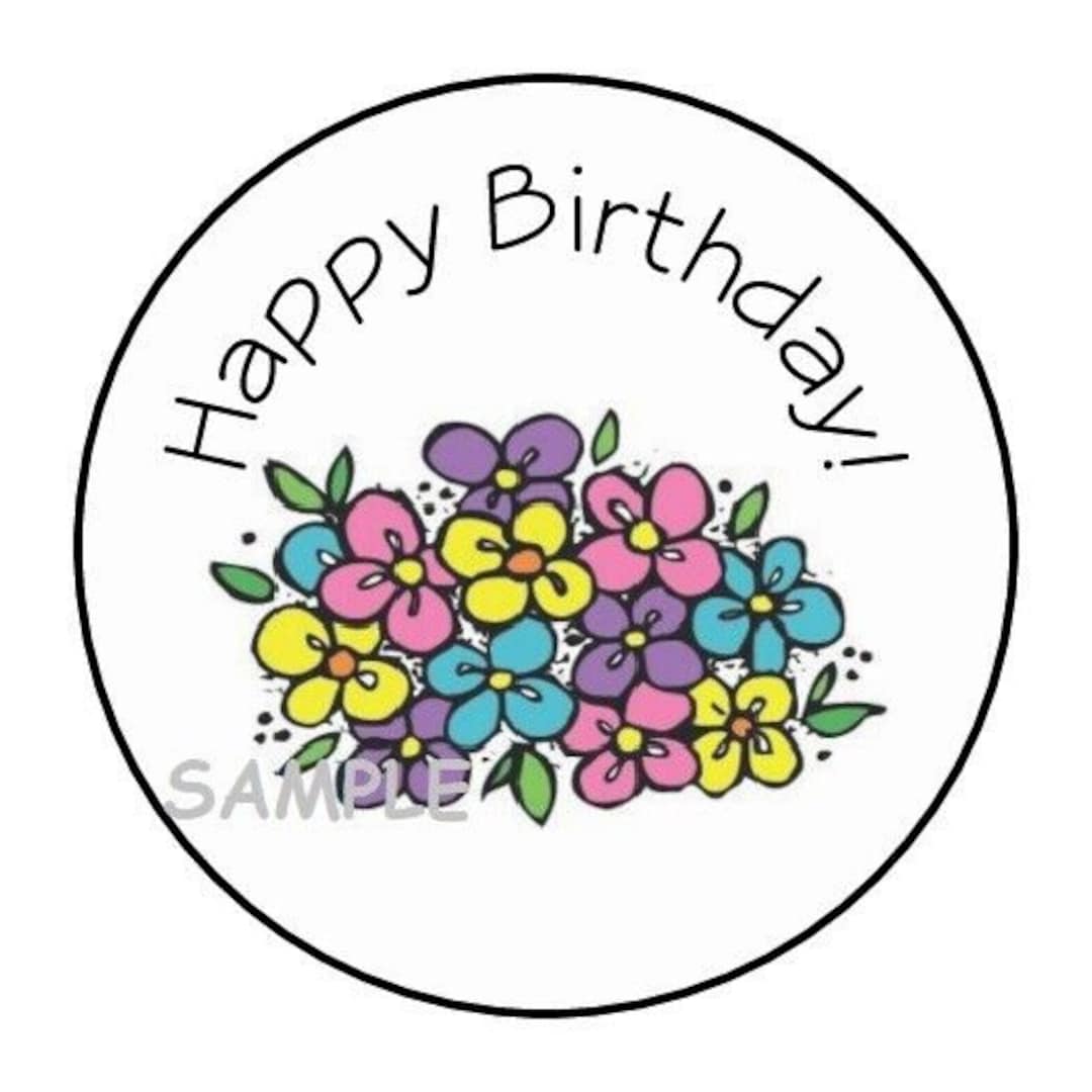 30 Floral Happy Birthday Envelope Seals Labels Stickers 1.5" Round ...