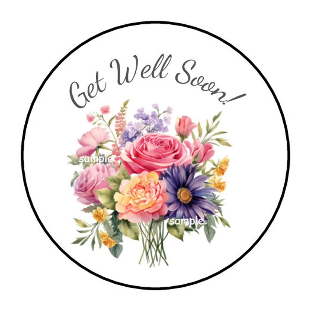 30 Floral Get Well Soon Stickers, Envelope Seals, Labels, Tags, Stamps ...