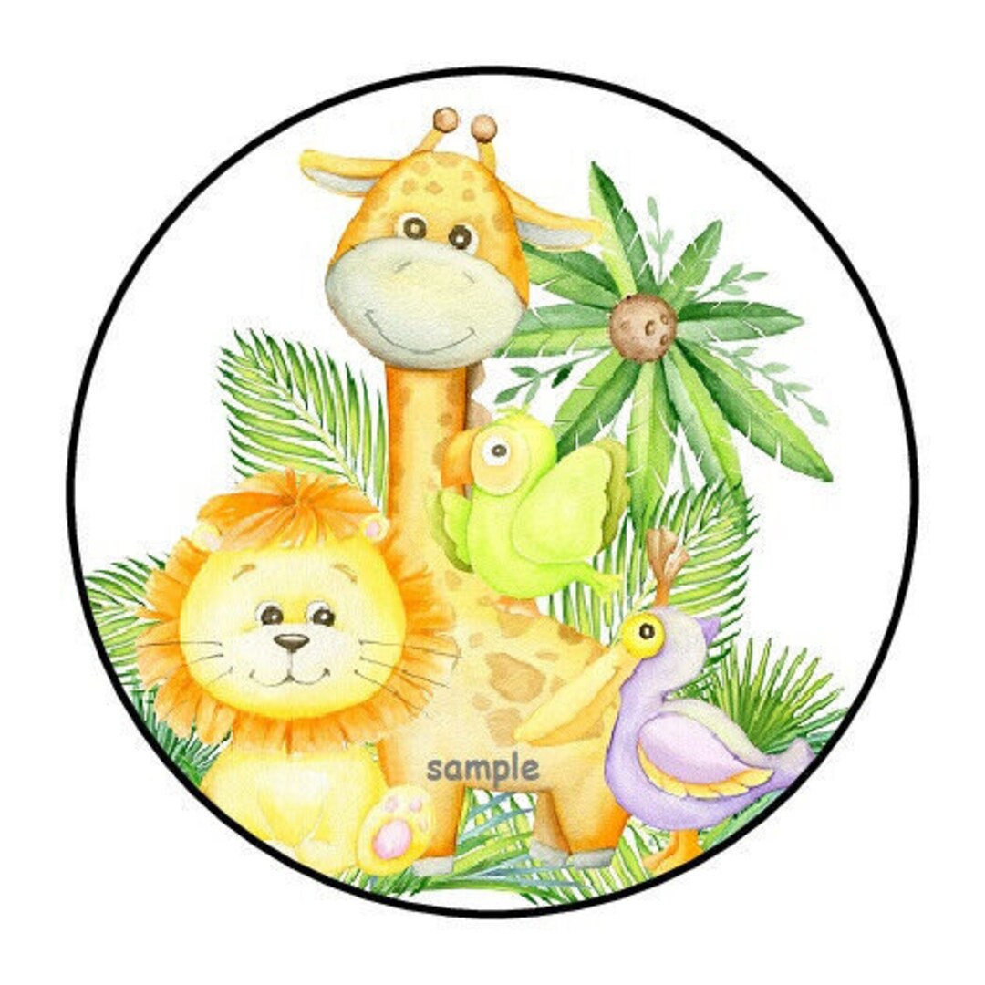 30 Jungle Zoo Safari Envelope Seals Labels Stickers 1.5" Round Birthday ...
