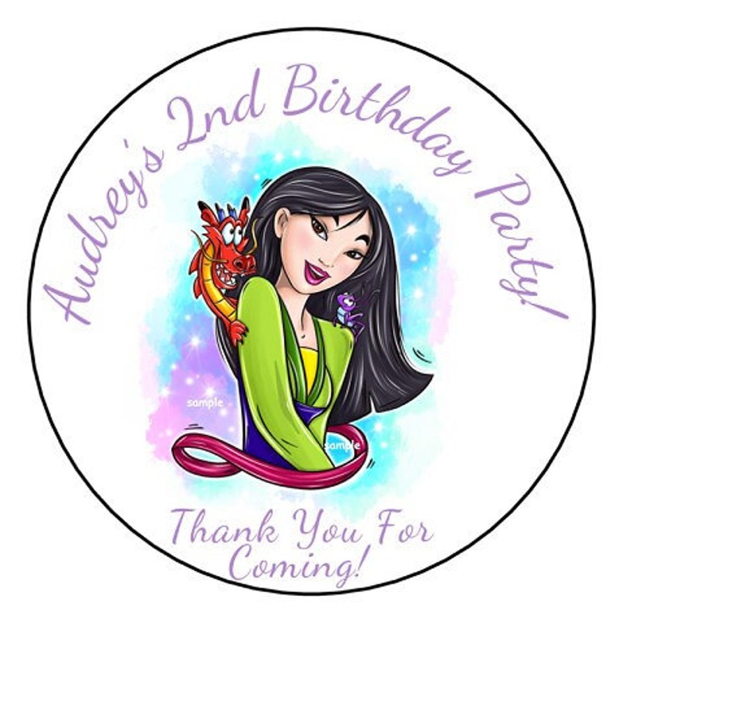 12 Personalized Mulan Birthday Party Stickers, Tags, Labels, Favor ...