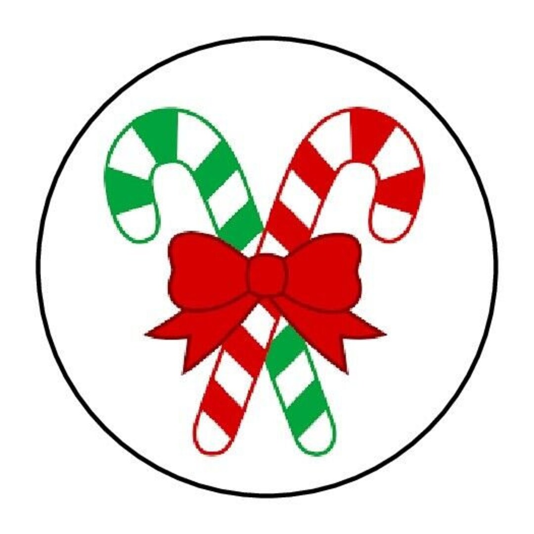 30 Christmas Candy Canes Envelope Seals Labels Stickers 1.5" Round Red ...