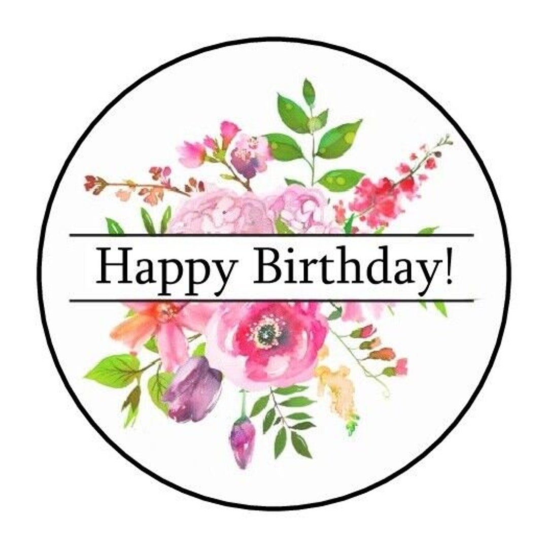 30 Happy Birthday Floral Envelope Seals Labels Stickers 1.5" Round ...