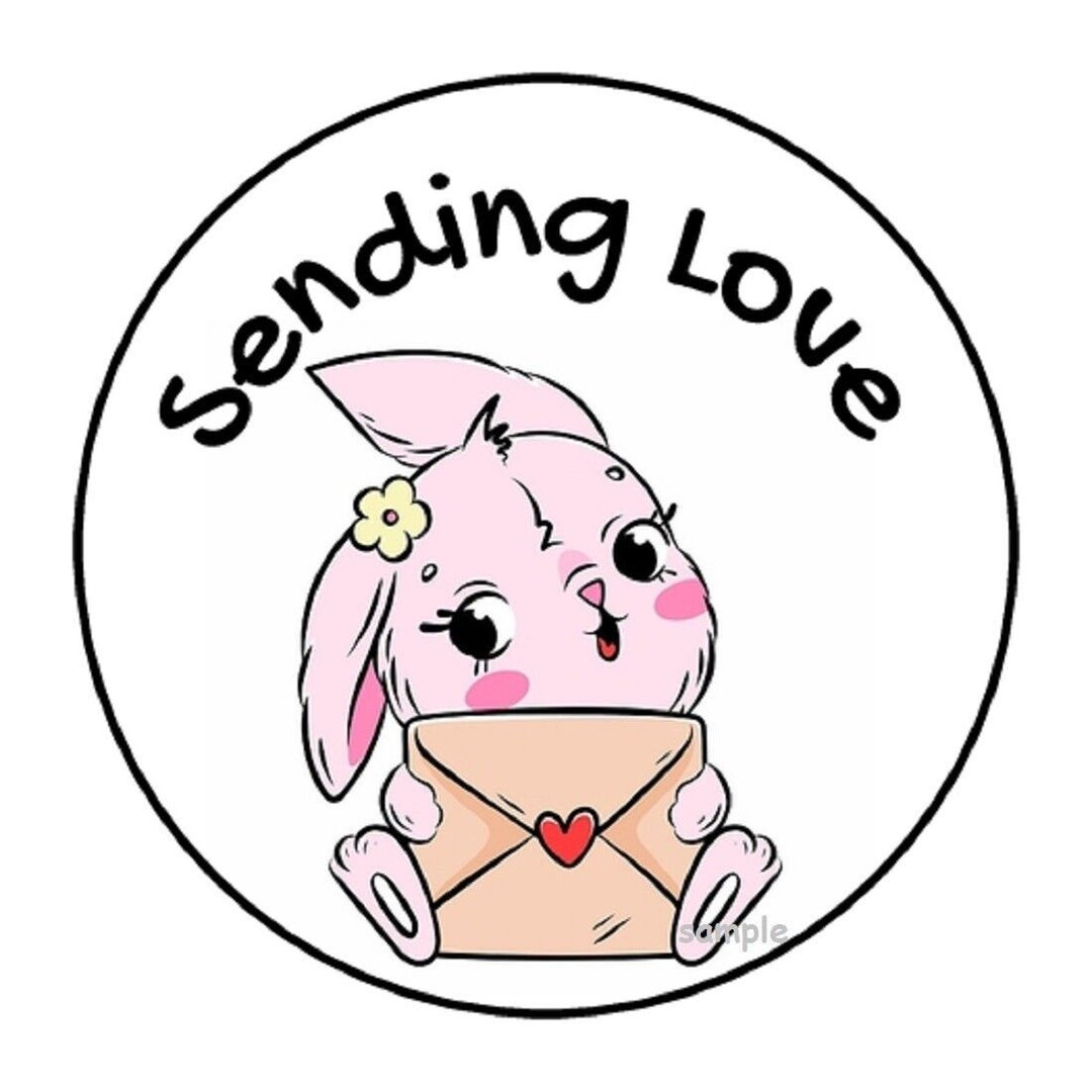 30 Sending Love Envelope Seals Labels Stickers 1.5" Round Cute Bunny ...