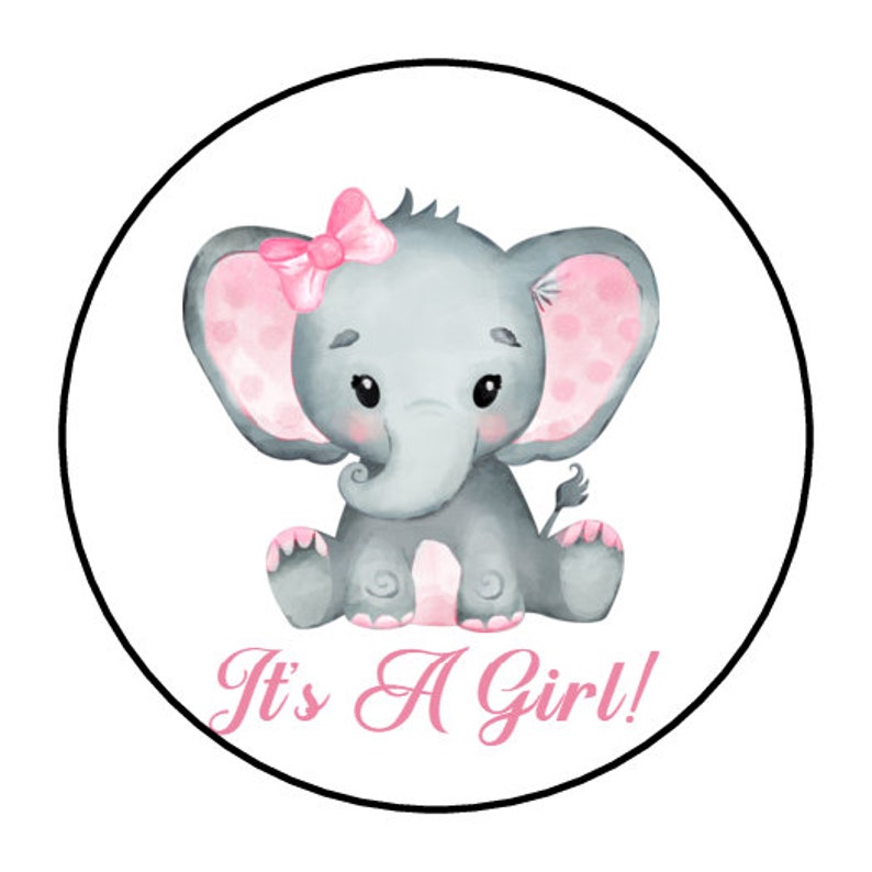 30 It's a Girl Pink Baby Elephant Stickers, Baby Shower, Envelope Seals ...