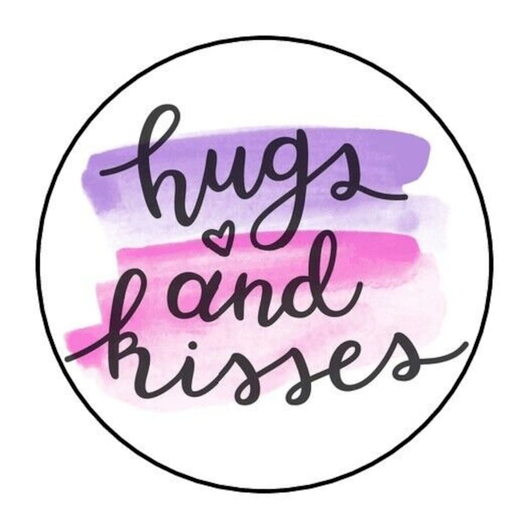 30 Hugs and Kisses Envelope Seals Labels Stickers 1.5" Round Heart Love ...