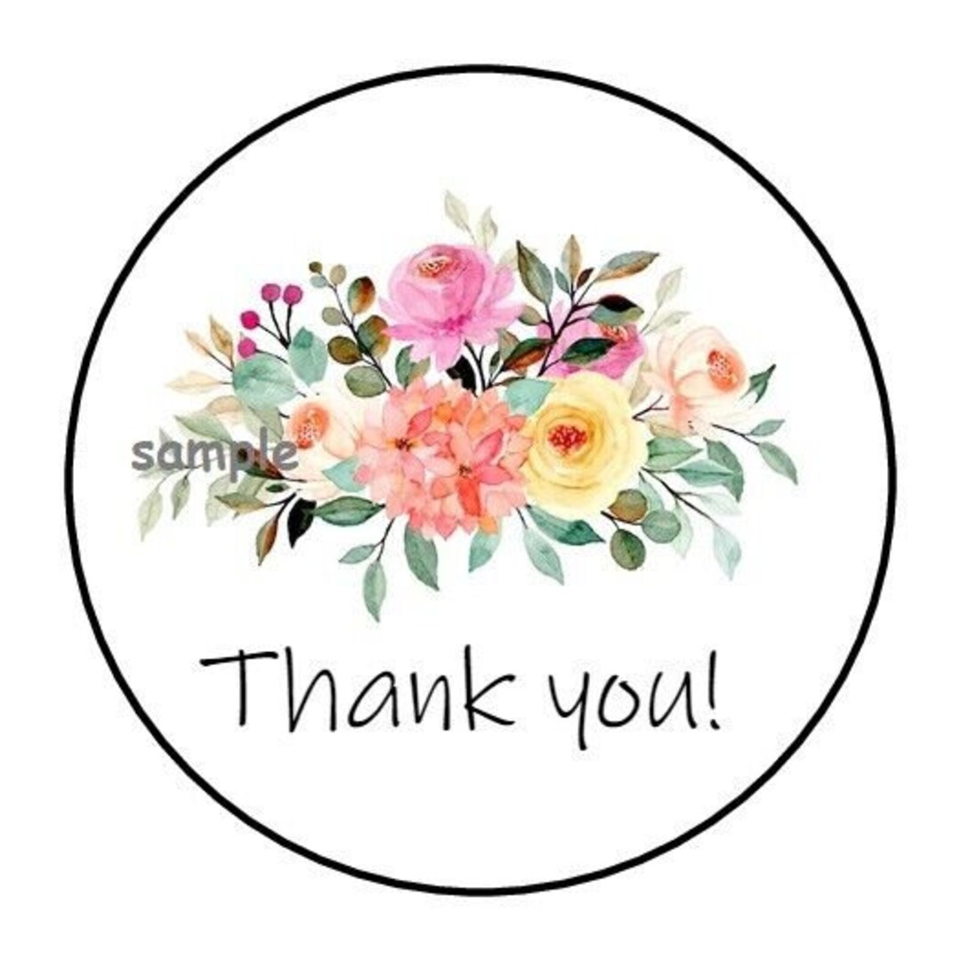 30 Thank You Floral Envelope Seals Labels Stickers 1.5" Round Flowers ...
