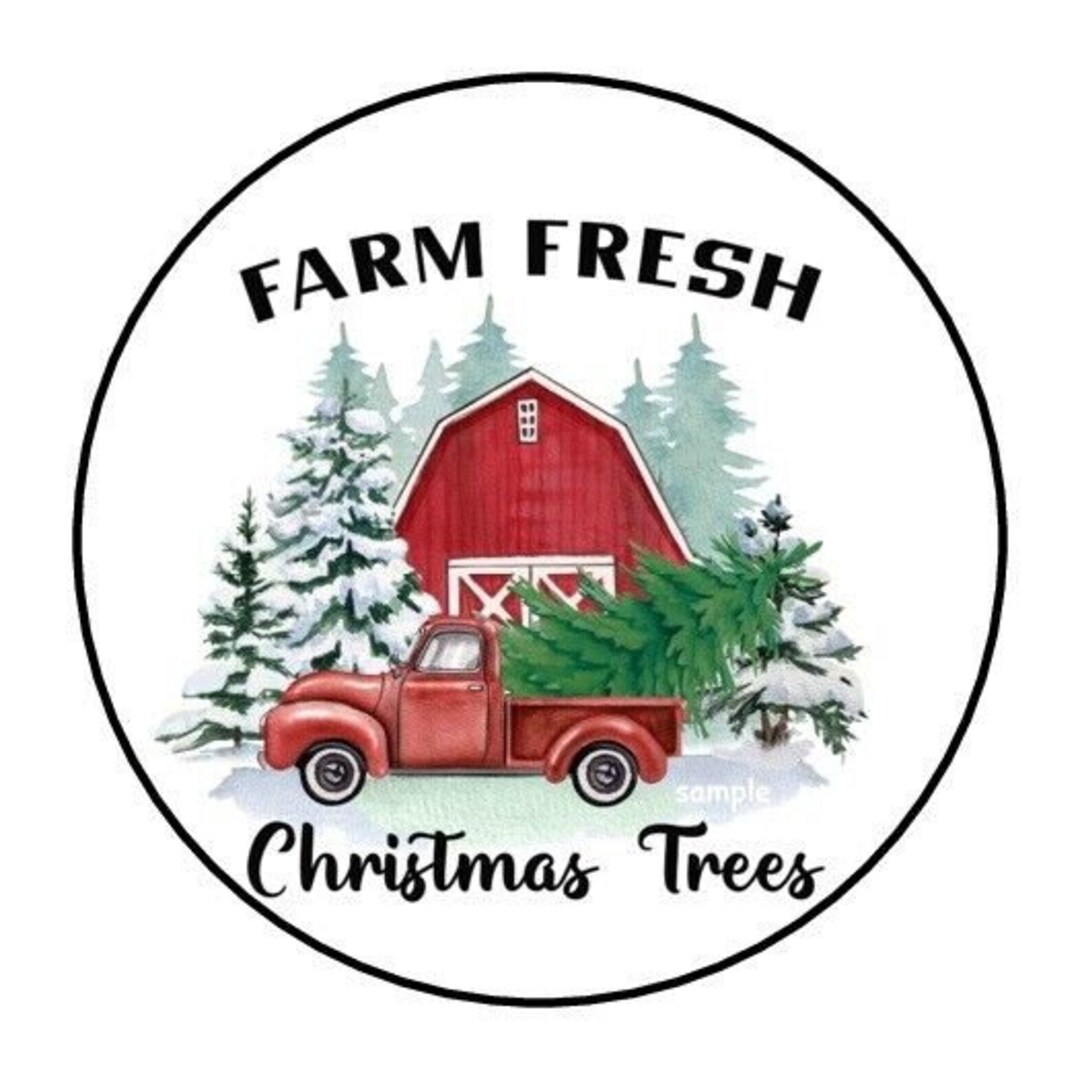 30 Farm Fresh Christmas Trees Envelope Seals Labels Stickers 1.5" Round ...