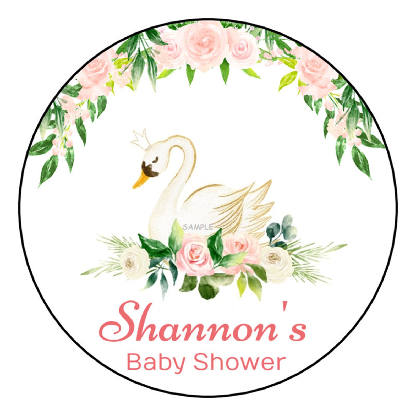 12 Floral Swan Stickers, Personalized, Tags, Favor Stickers, Labels ...