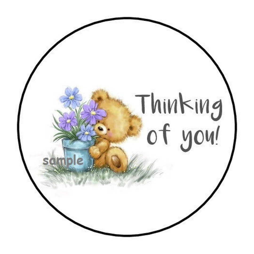 30 Thinking of You Envelope Seals Labels Stickers 1.5" Round Teddy Bear ...
