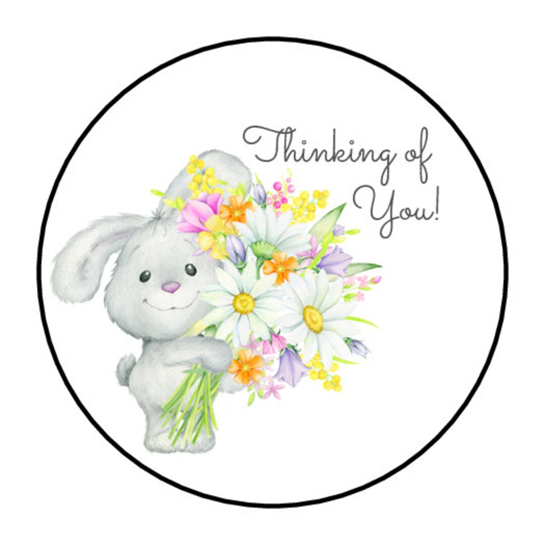 30 Thinking of You Stickers, Envelope Seals, Tags, Labels, Cute Bunny ...