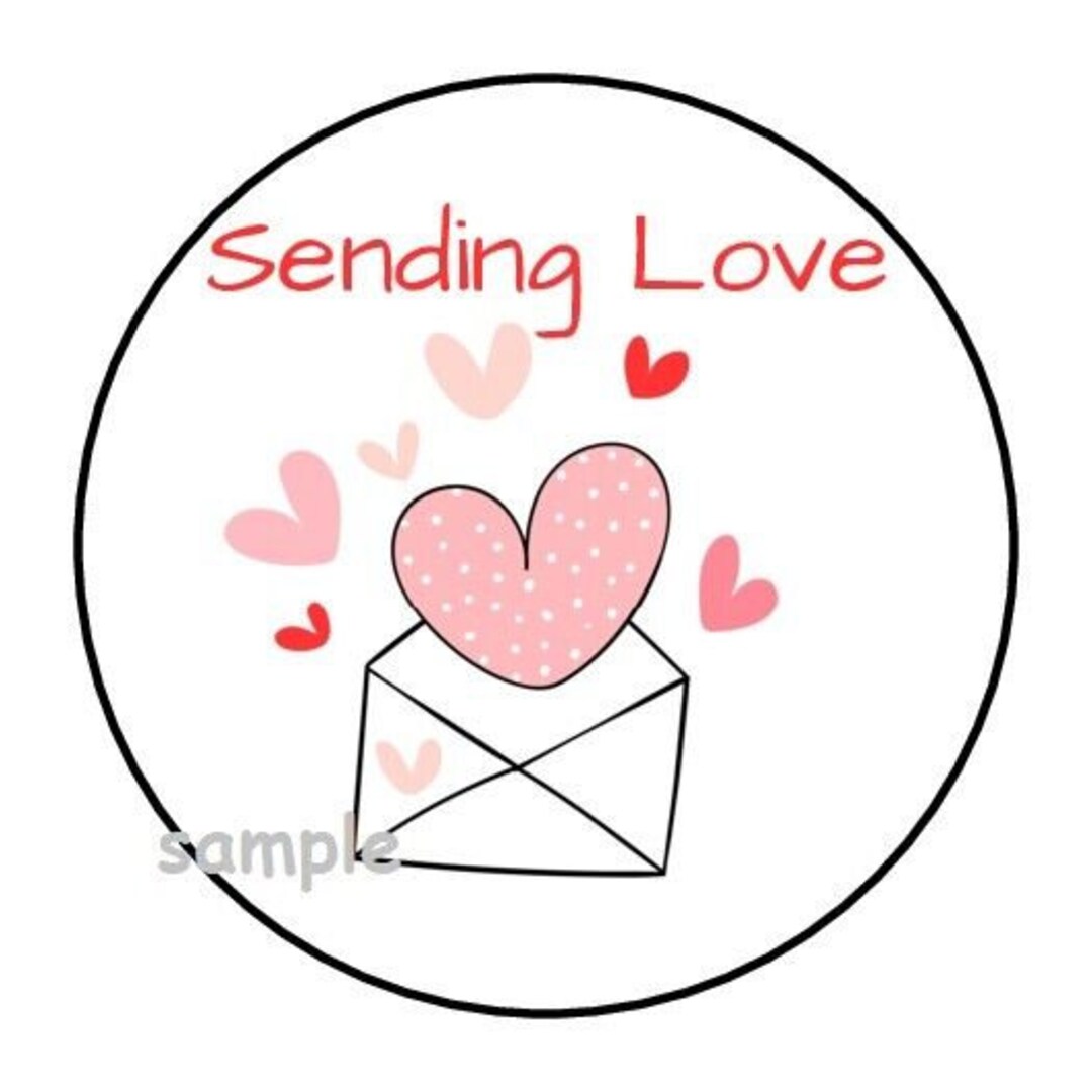 30 Sending Love Envelope Seals Labels Stickers 1.5" Round Valentines ...