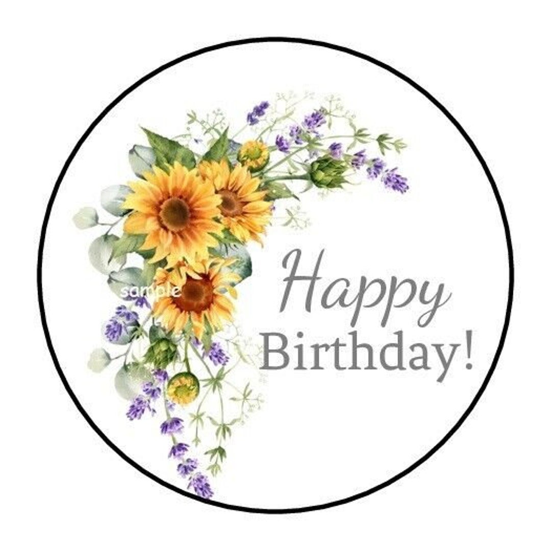 30 Happy Birthday Envelope Seals Labels Stickers 1.5" Round Sunflowers ...