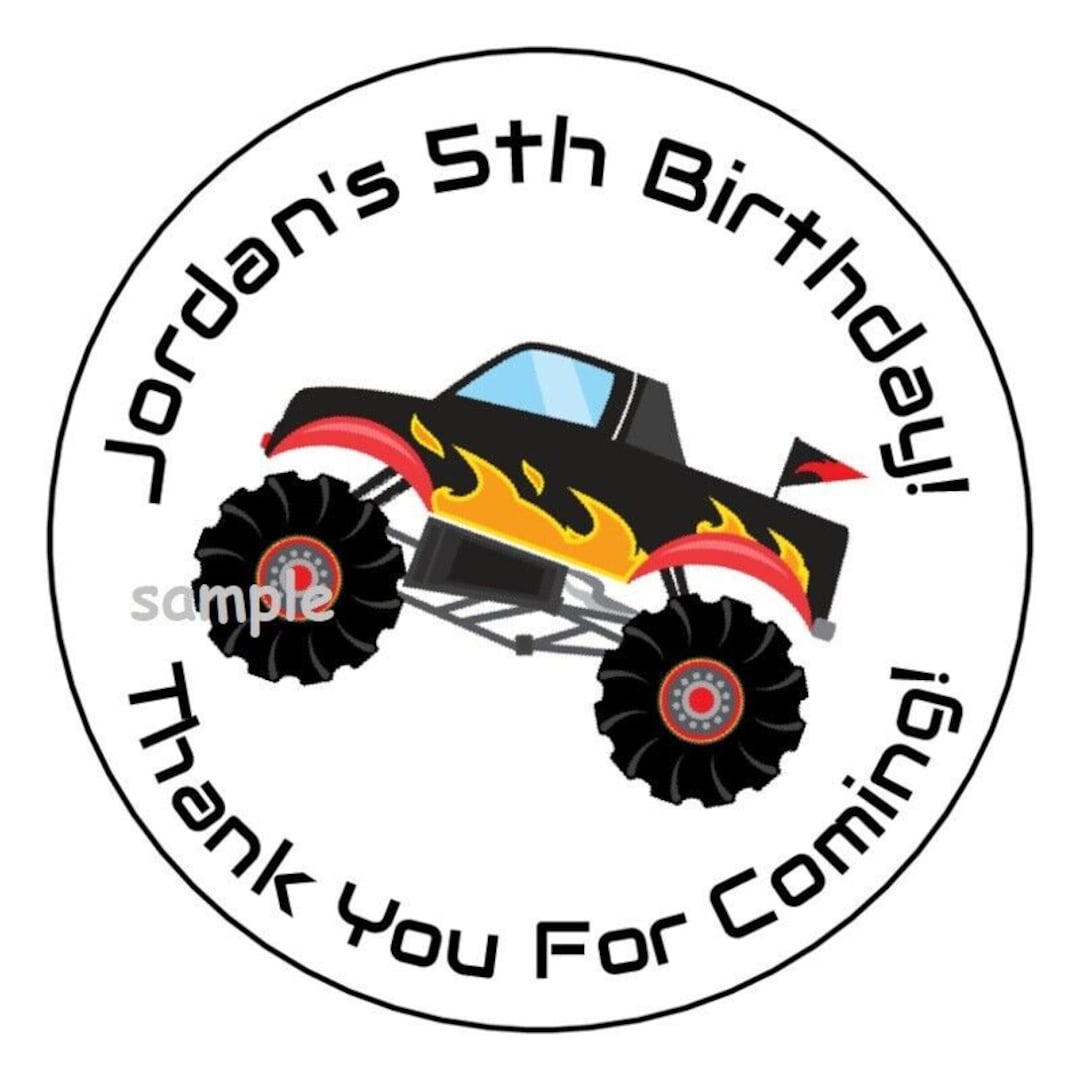 12 Personalized Monster Truck Birthday Party Stickers Favors Labels ...