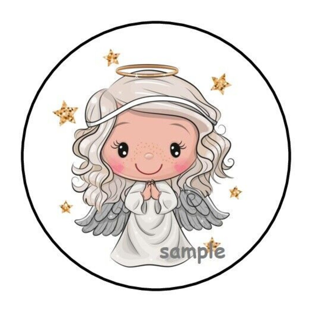30 Cute Angel Envelope Seals Labels Stickers 1.5" Round Girl Stars ...