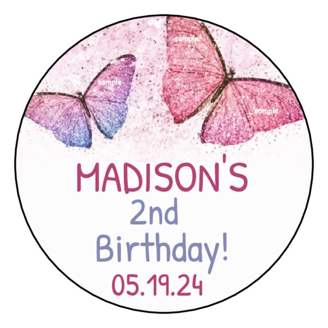 12 Butterfly Birthday Stickers, Personalized, Goody Bag Labels, Party ...