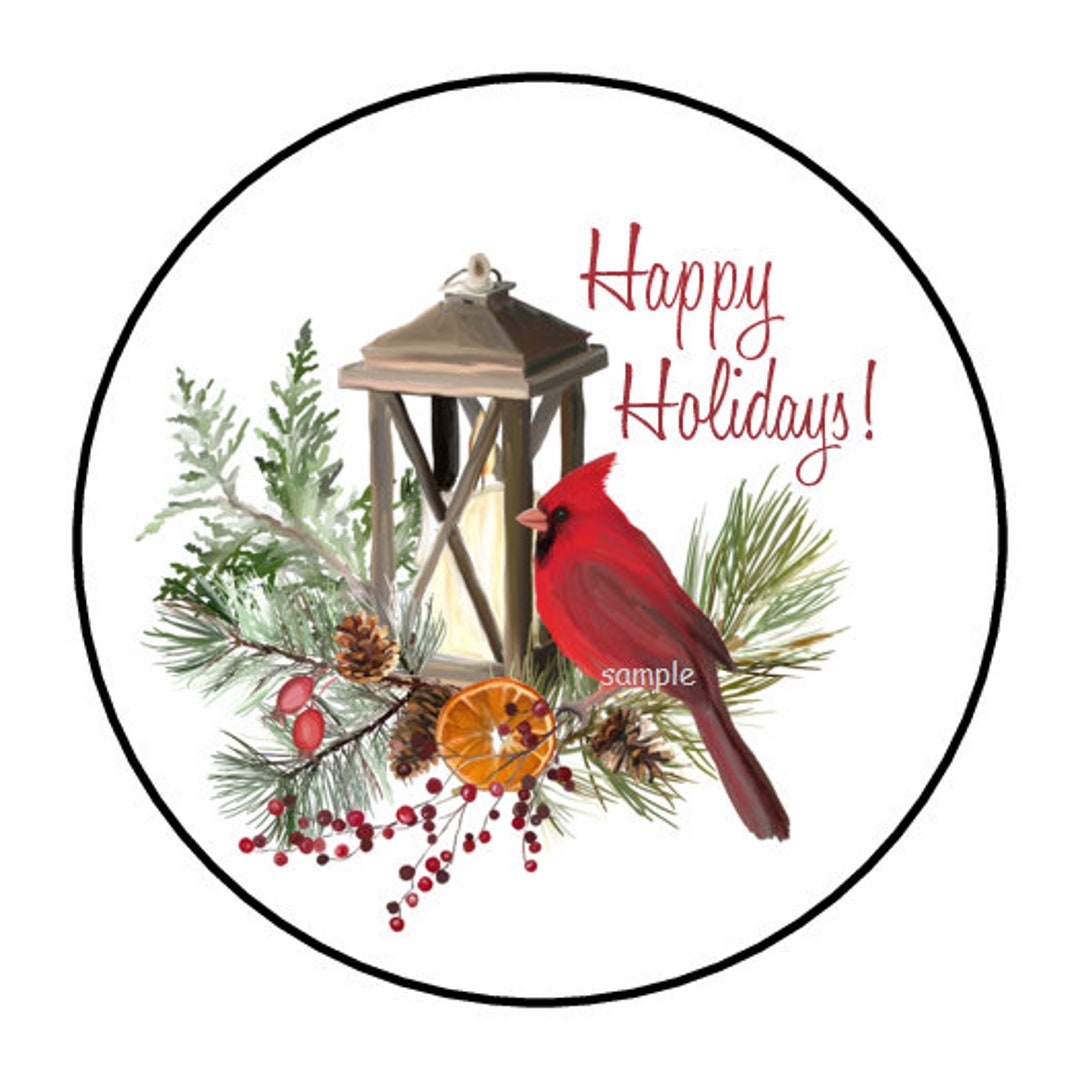 30 Happy Holidays Stickers, Labels, Envelope Seals, Stamps, Cardinal ...