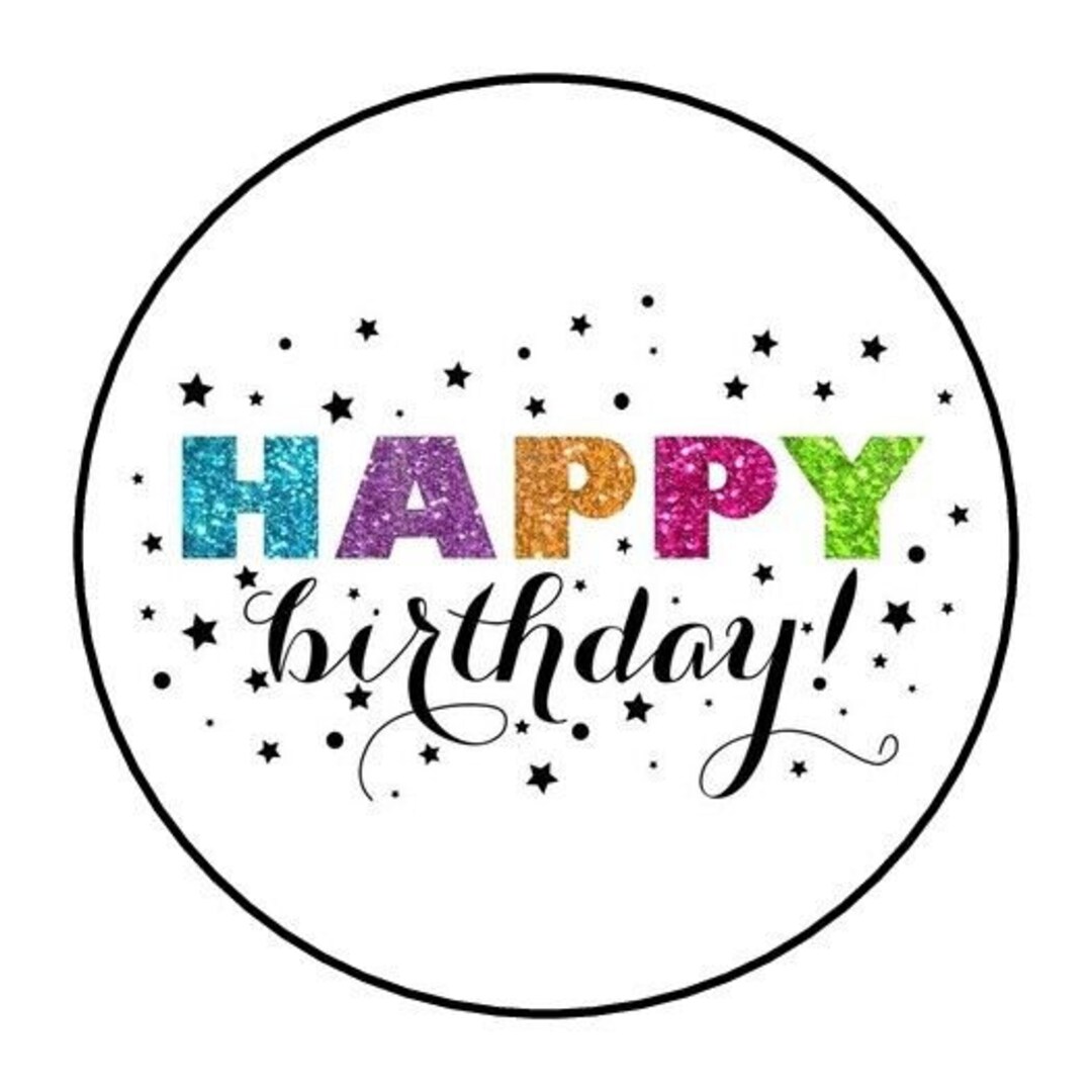 30 Happy Birthday Envelope Seals Labels Stickers 1.5" Round Stars ...