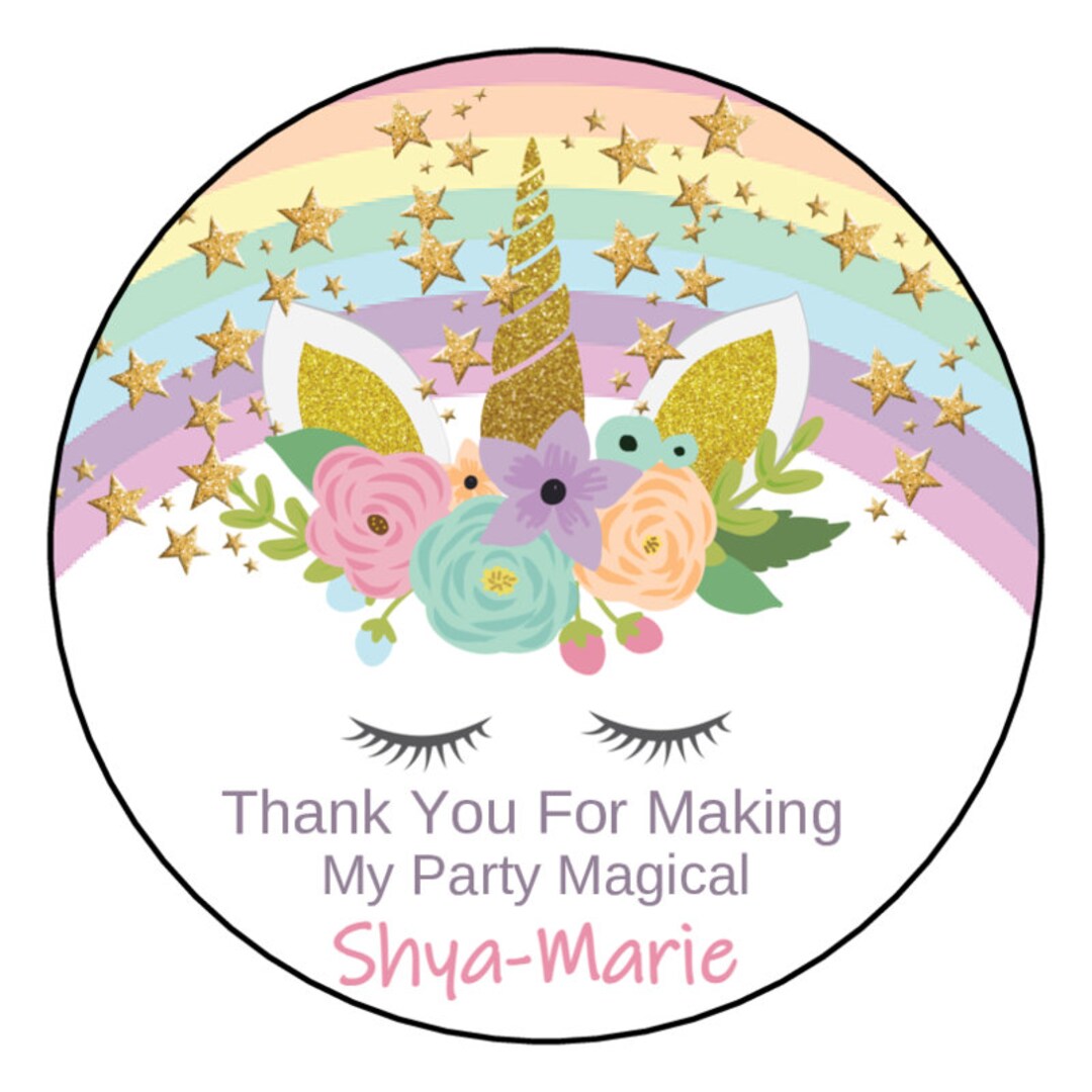 Unicorn Birthday Stickers, Personalized, 12 Count, Rainbow, Stars ...