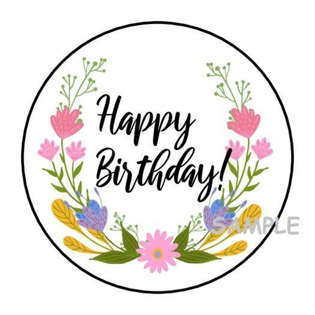 30 Happy Birthday Floral Envelope Seals Labels Stickers 1.5" Round ...