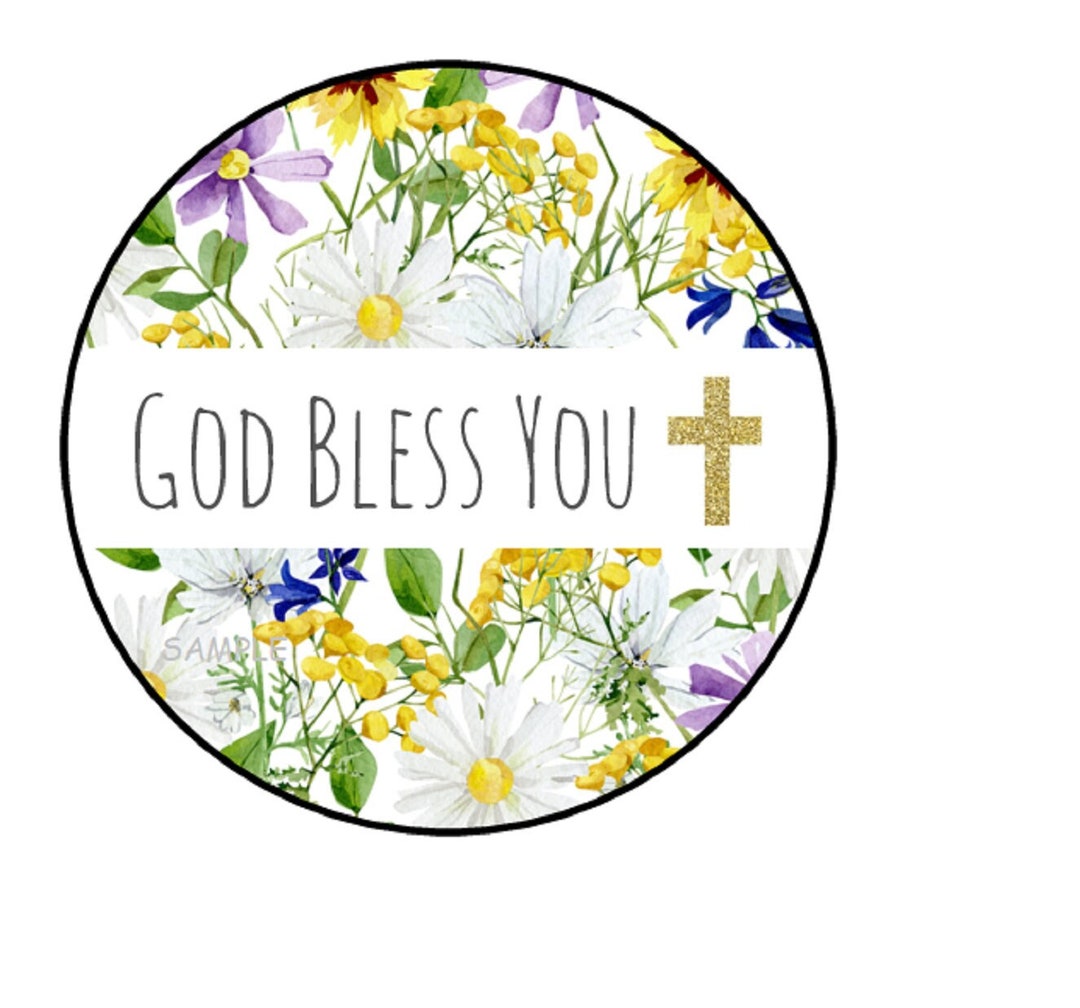 30 Floral God Bless You Stickers, Labels, Envelope Seals, 1.5", Round, Flowers, Wildflowers - Etsy