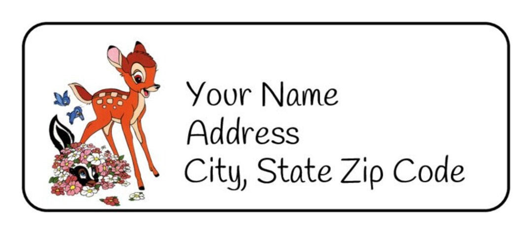 30 Bambi Address Labels, Stickers, Name Tags, Flower, Disney, Cutom ...