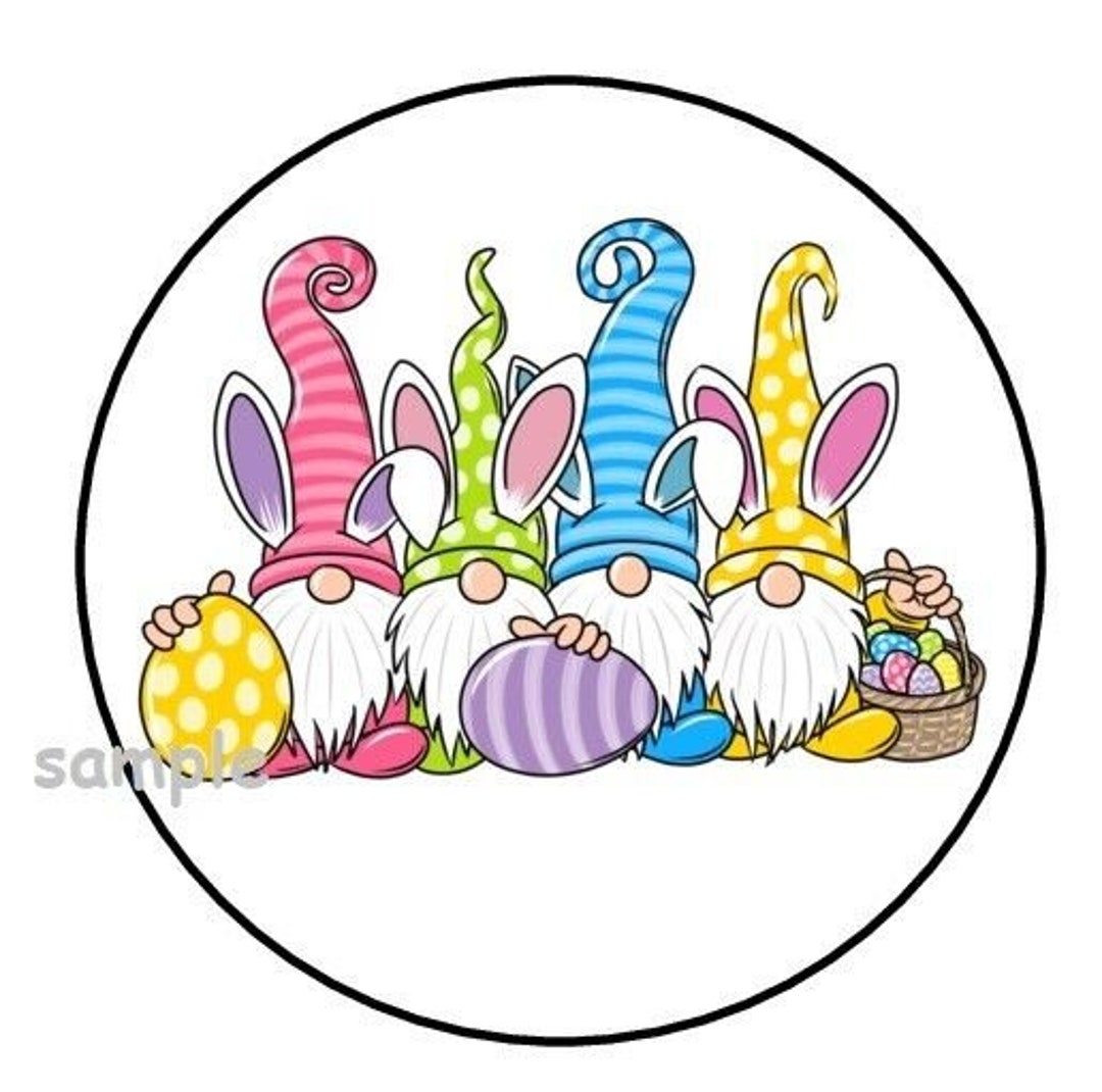 30 Cute Easter Gnomes Envelope Seals Labels Stickers 1.5" Round Bunny ...