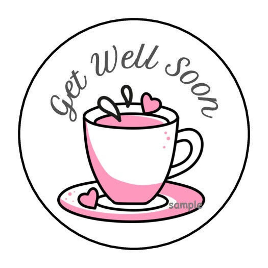 30 Get Well Soon Envelope Seals Labels Stickers 1.5" Round Tea Hearts ...