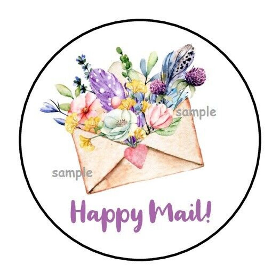 30 Floral Happy Mail Envelope Seals Labels Stickers 1.5" Round ...