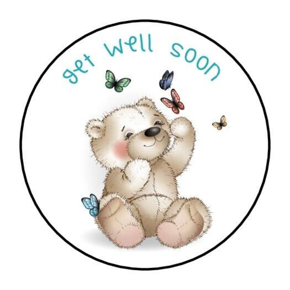 30 Get Well Soon Envelope Seals Labels Stickers 1.5" Round Teddy Bear ...