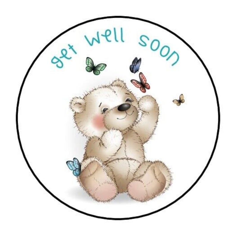 30 Get Well Soon Envelope Seals Labels Stickers 1.5" Round Teddy Bear ...