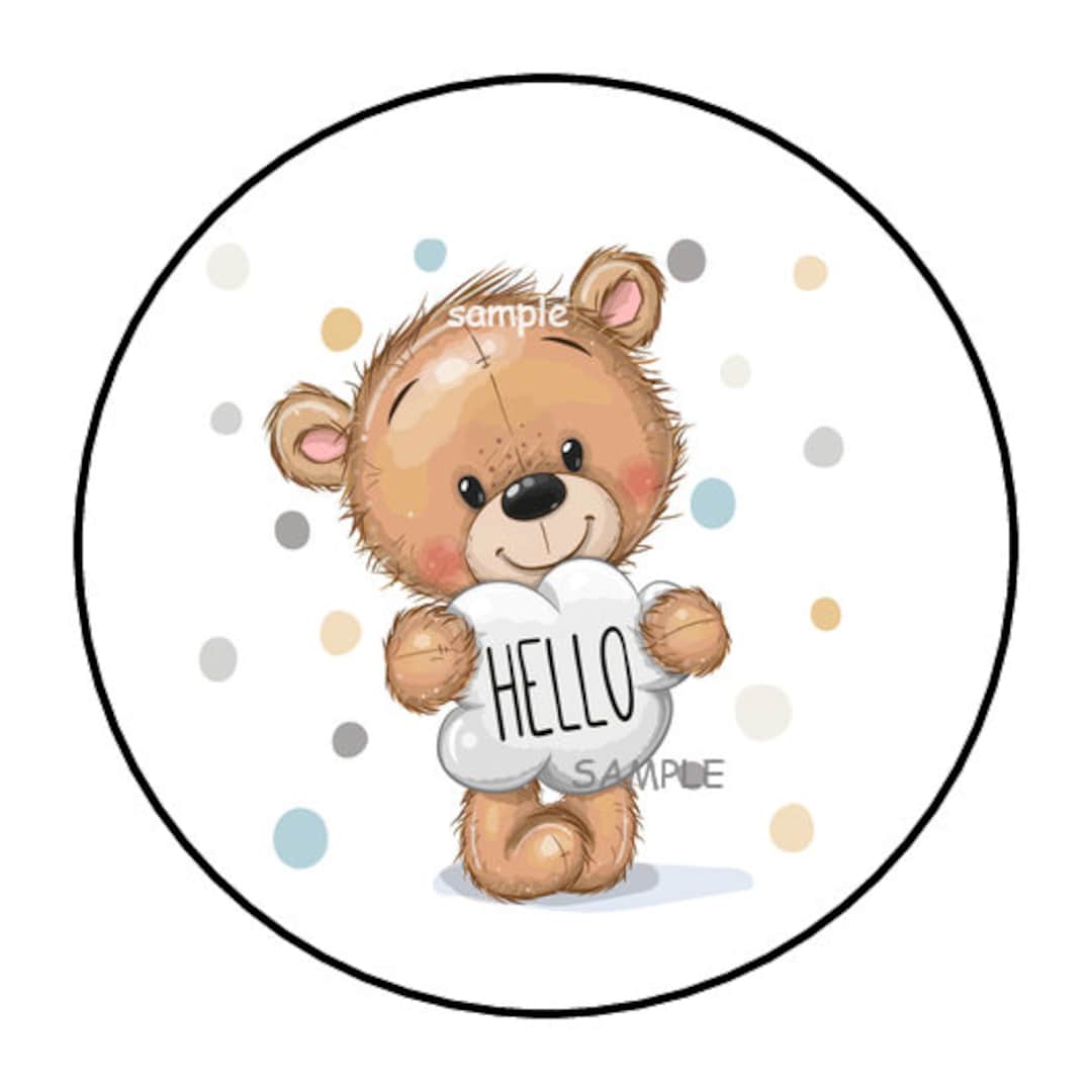 30 Hello Teddy Bear Stickers, Envelope Seals, Tags, Favors, Labels ...
