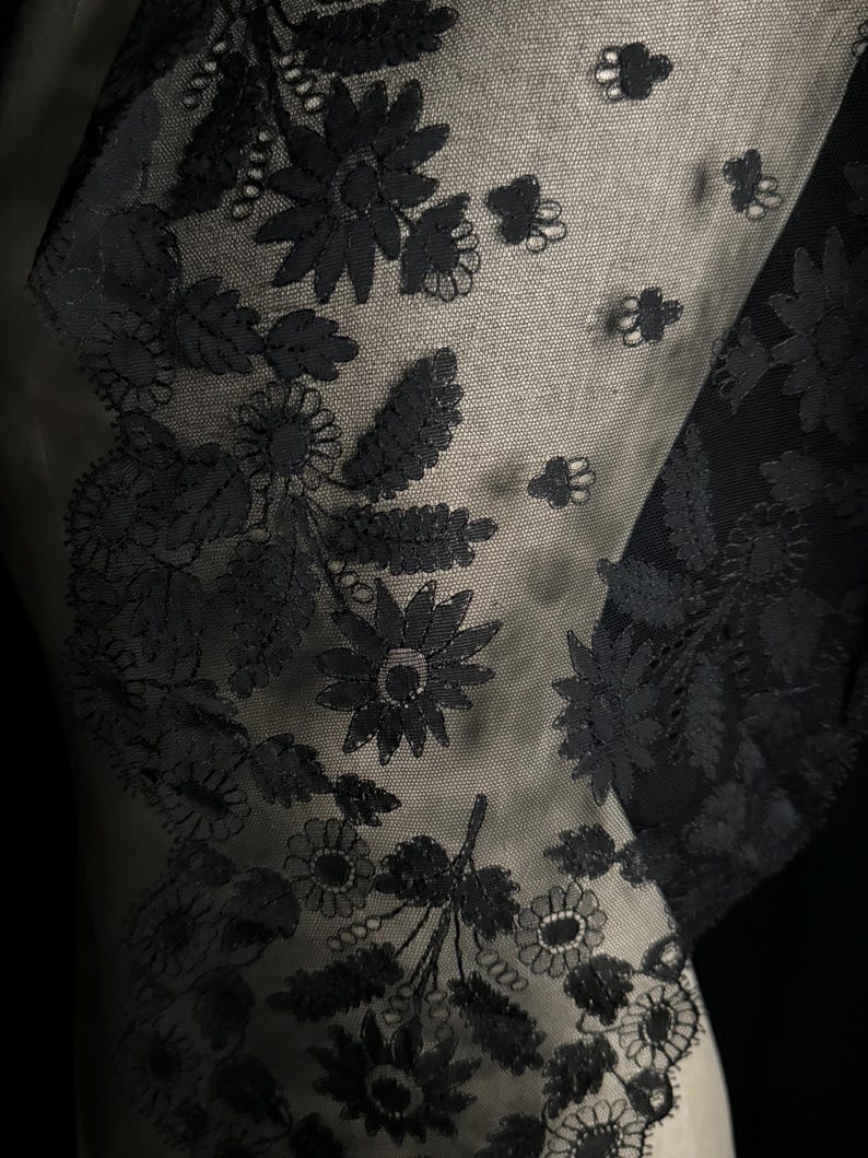Victorian Black Lace Shawl With Collar. Antique Black Lace Shawl With ...