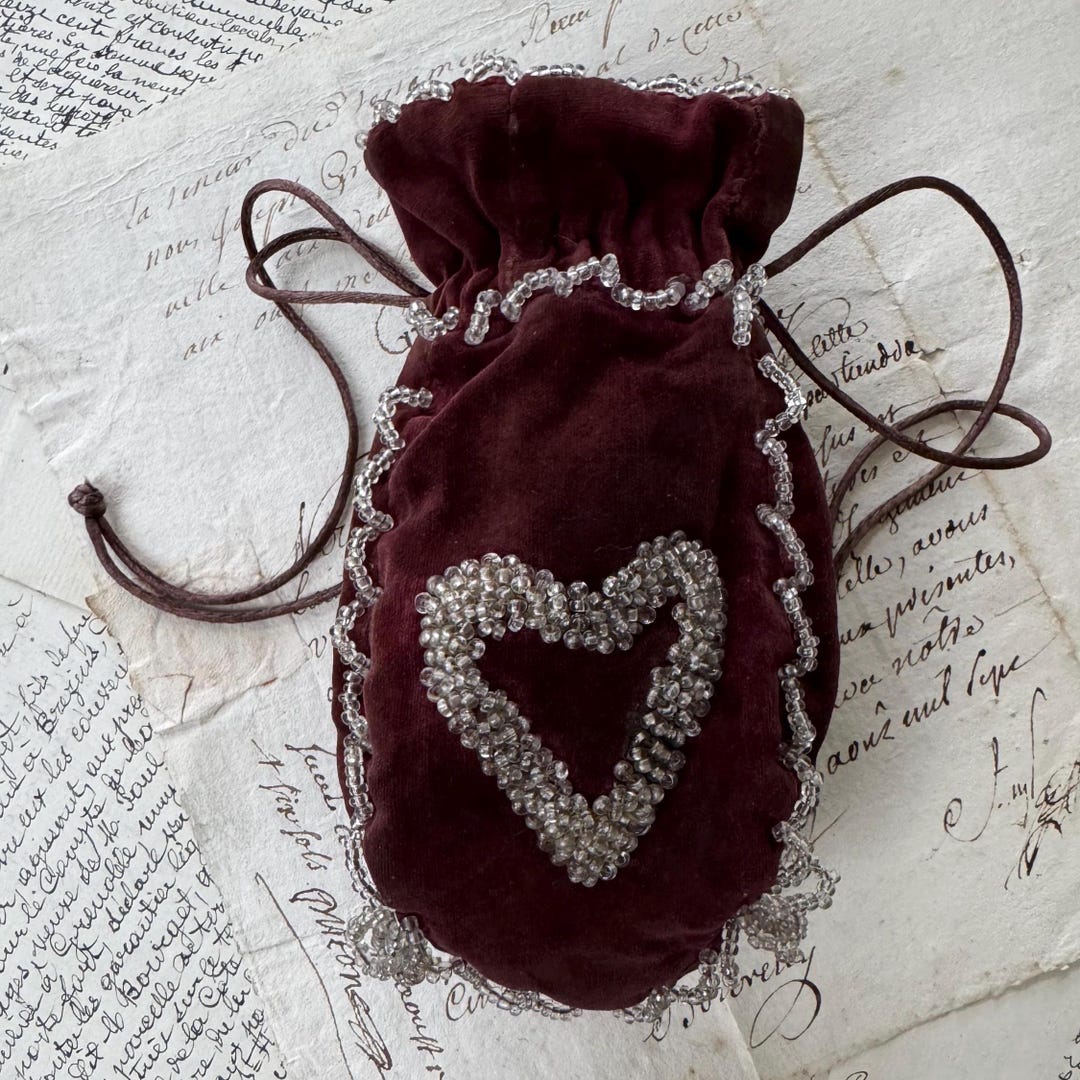 Victorian Velvet Beaded Pouch. Antique Velvet Beaded Drawstring Bag ...