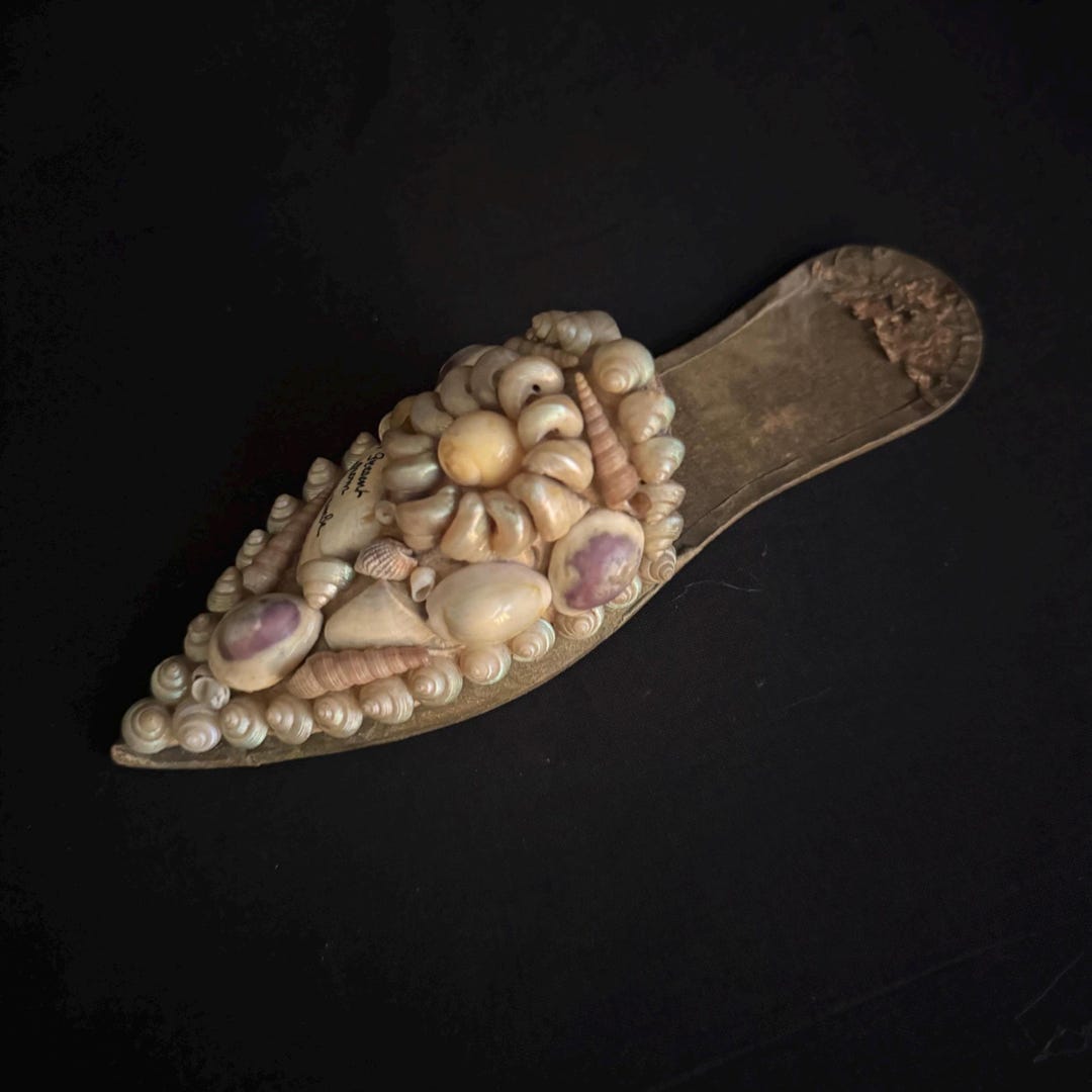 Victorian Sea Shell Art Slipper. Antique Sea Shell Wall Pocket in the ...