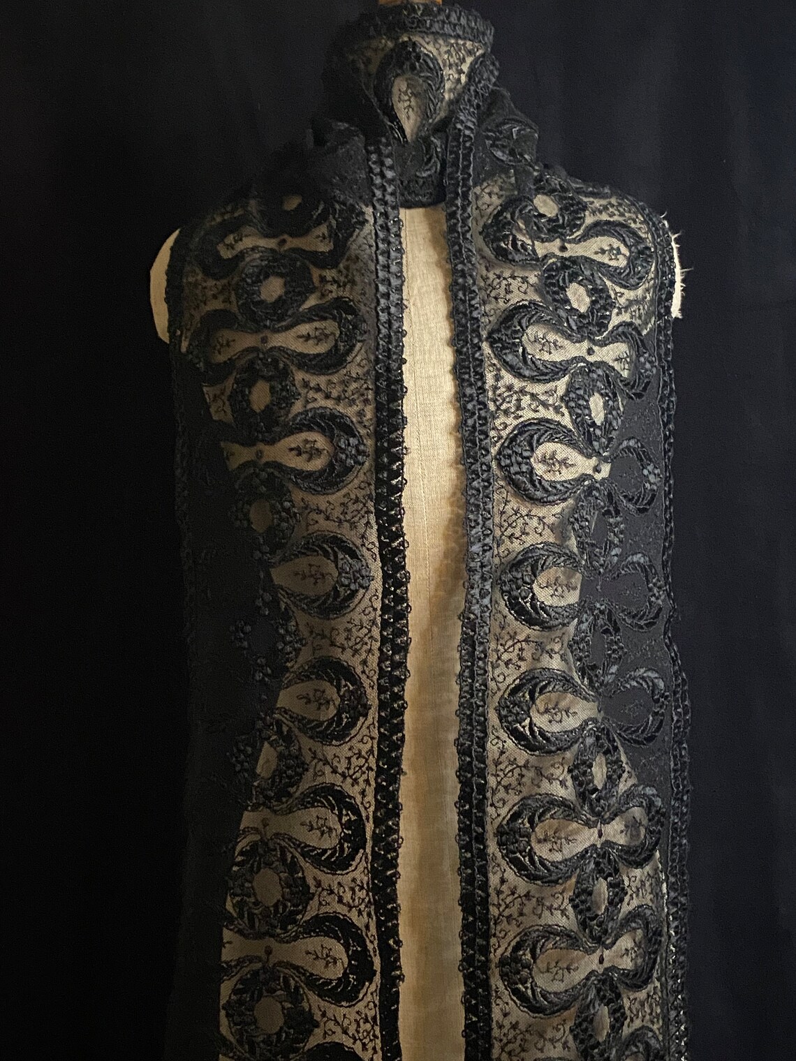 Victorian Tulle Scarf With Embroidery. Antique Black Embroidered Tulle ...