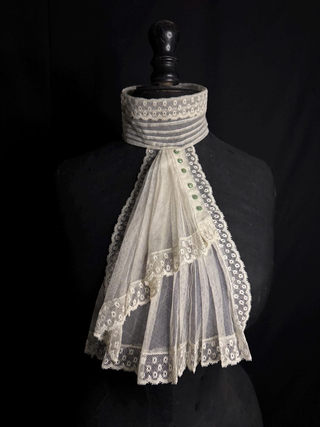 Edwardian Collar With Jabot Decorated With Tiny Buttons. High Neck ...