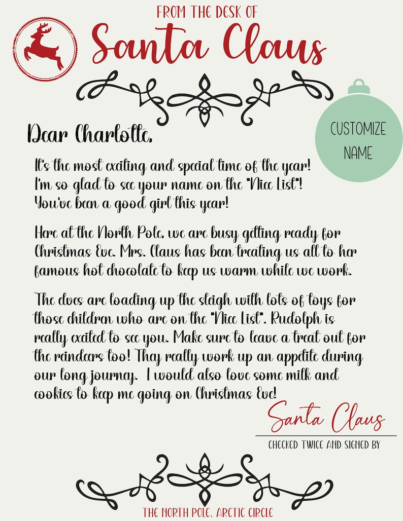 Custom Letter From Santa, Personalized Letter From Santa, Printable ...