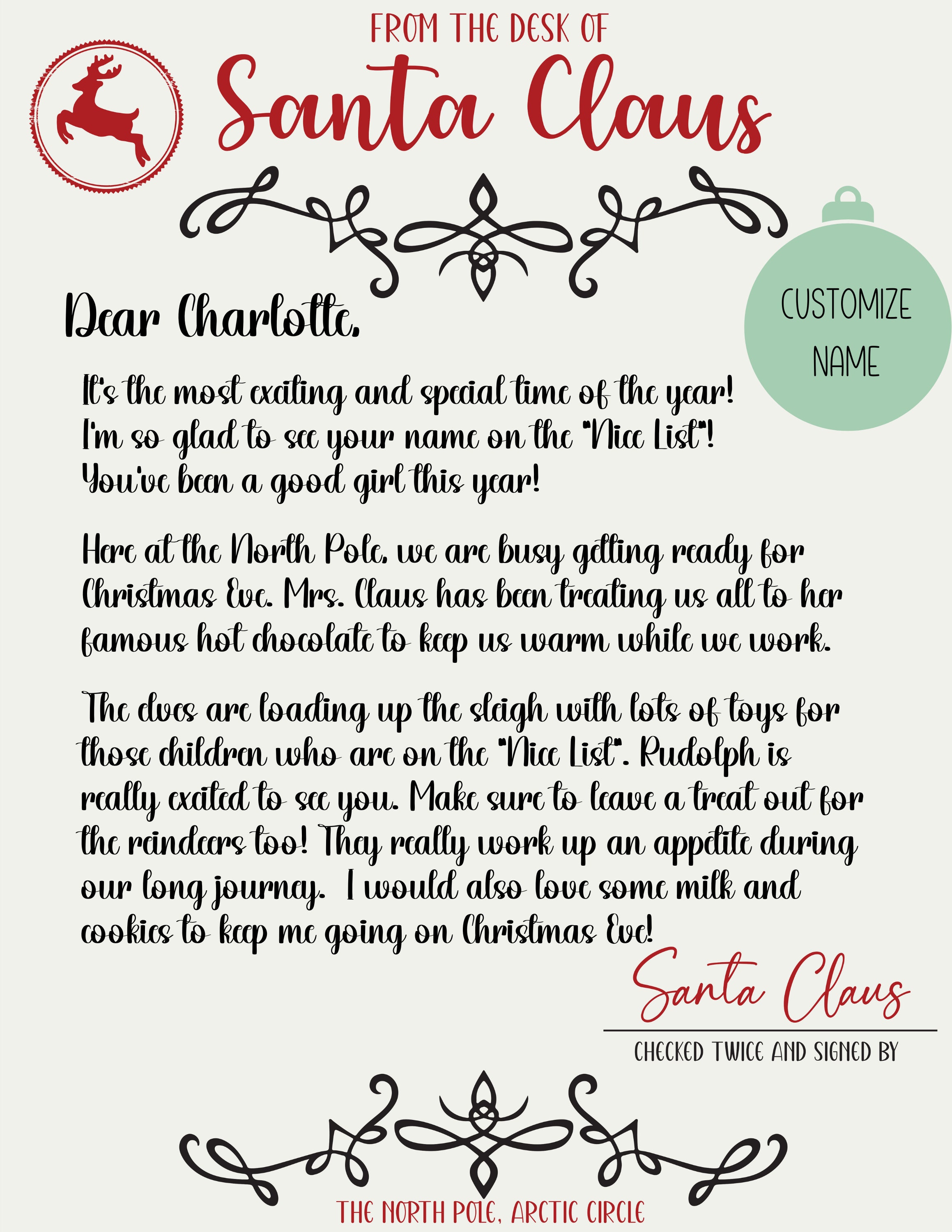 Custom Letter From Santa, Personalized Letter From Santa, Printable ...