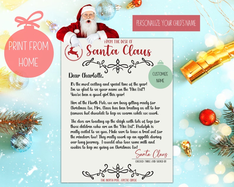 Custom Letter From Santa, Personalized Letter From Santa, Printable ...