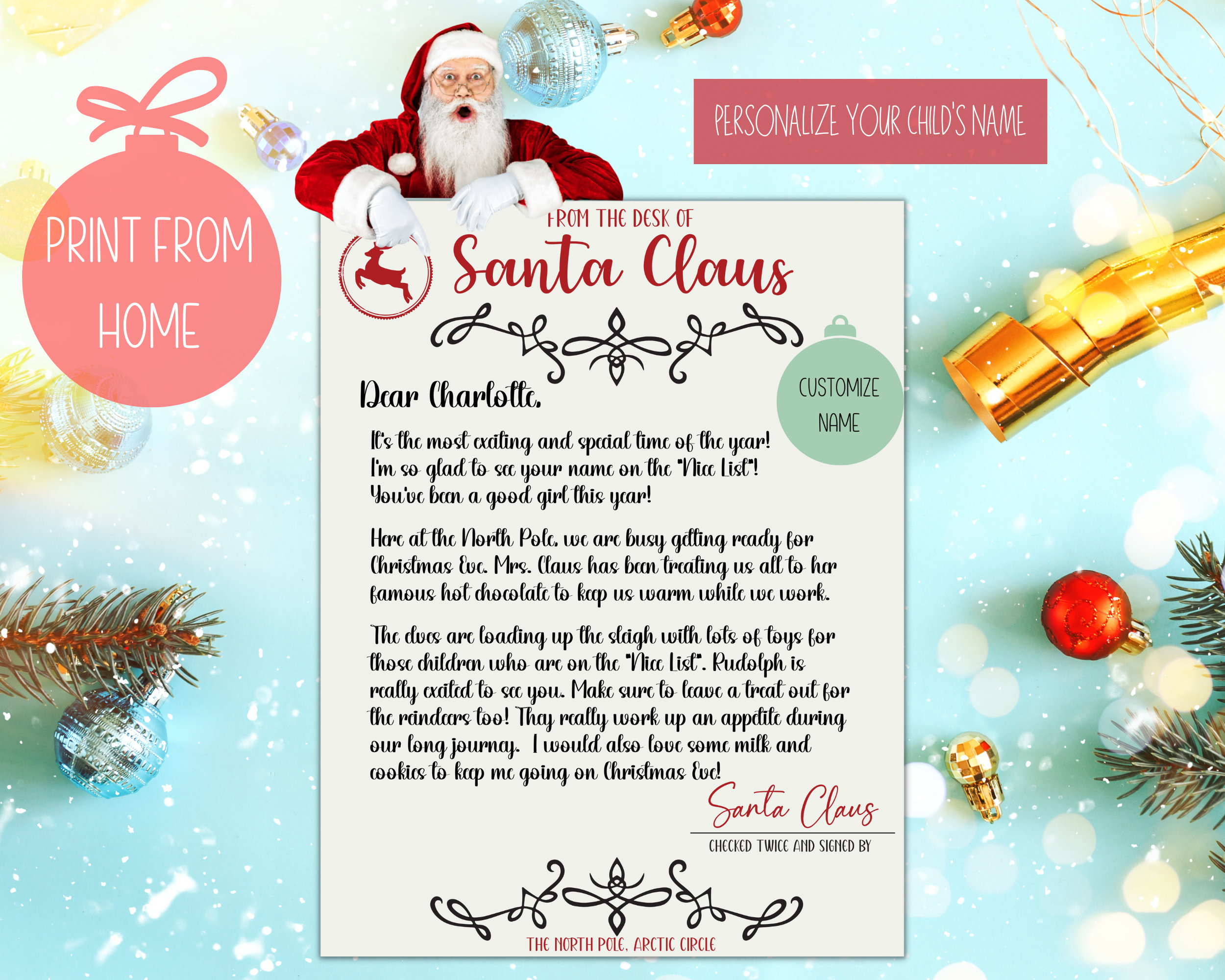 Custom Letter From Santa, Personalized Letter From Santa, Printable ...