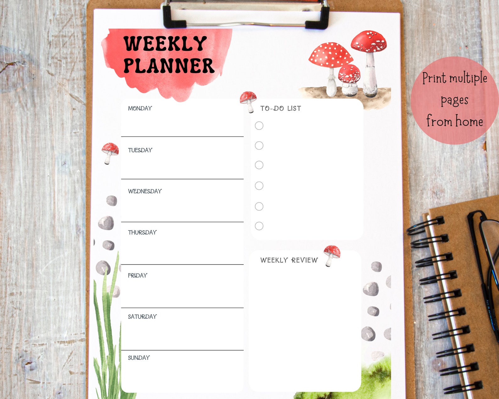 Mushroom Themed Weekly to Do List Printable Planner Sheets - Etsy