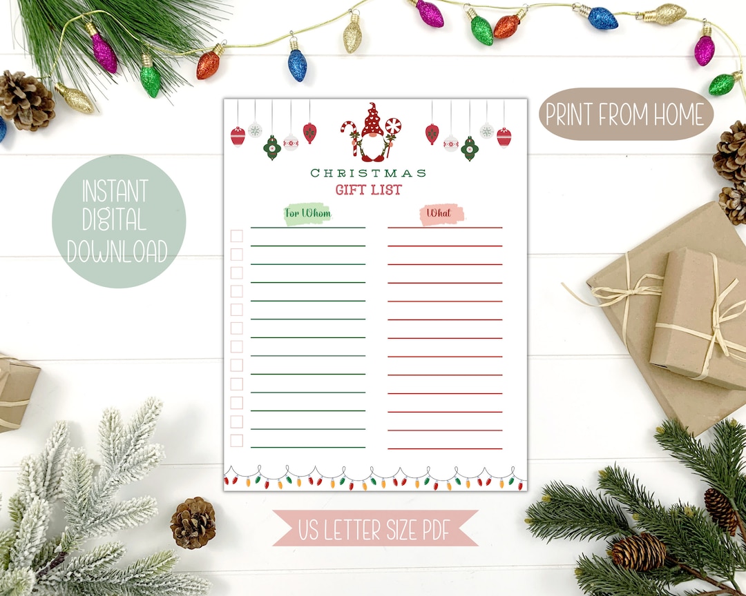 Christmas Gift List, Christmas Gift List Digital Download, Ready to ...