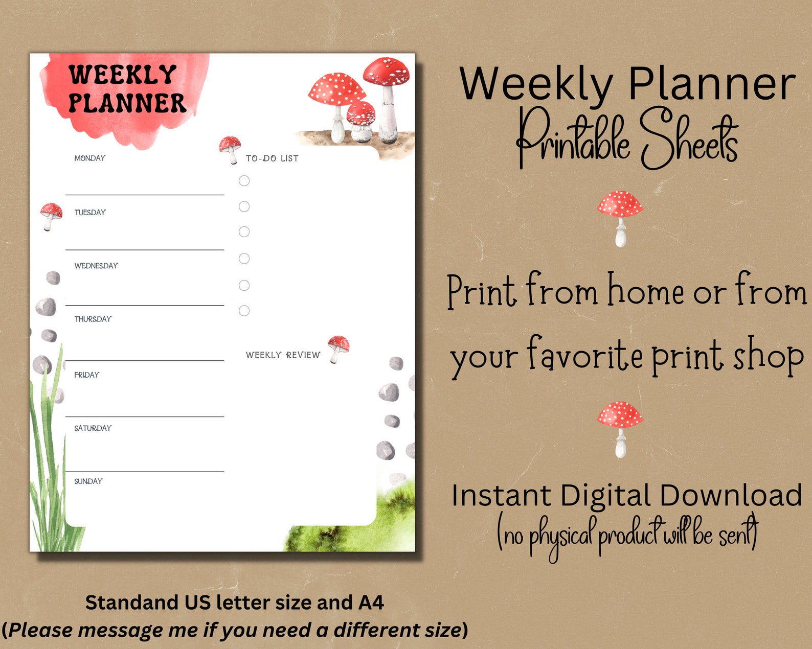 Mushroom Themed Weekly to Do List Printable Planner Sheets - Etsy