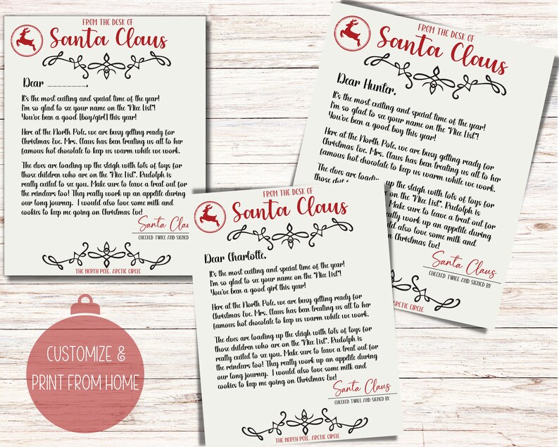 Custom Letter From Santa, Personalized Letter From Santa, Printable ...