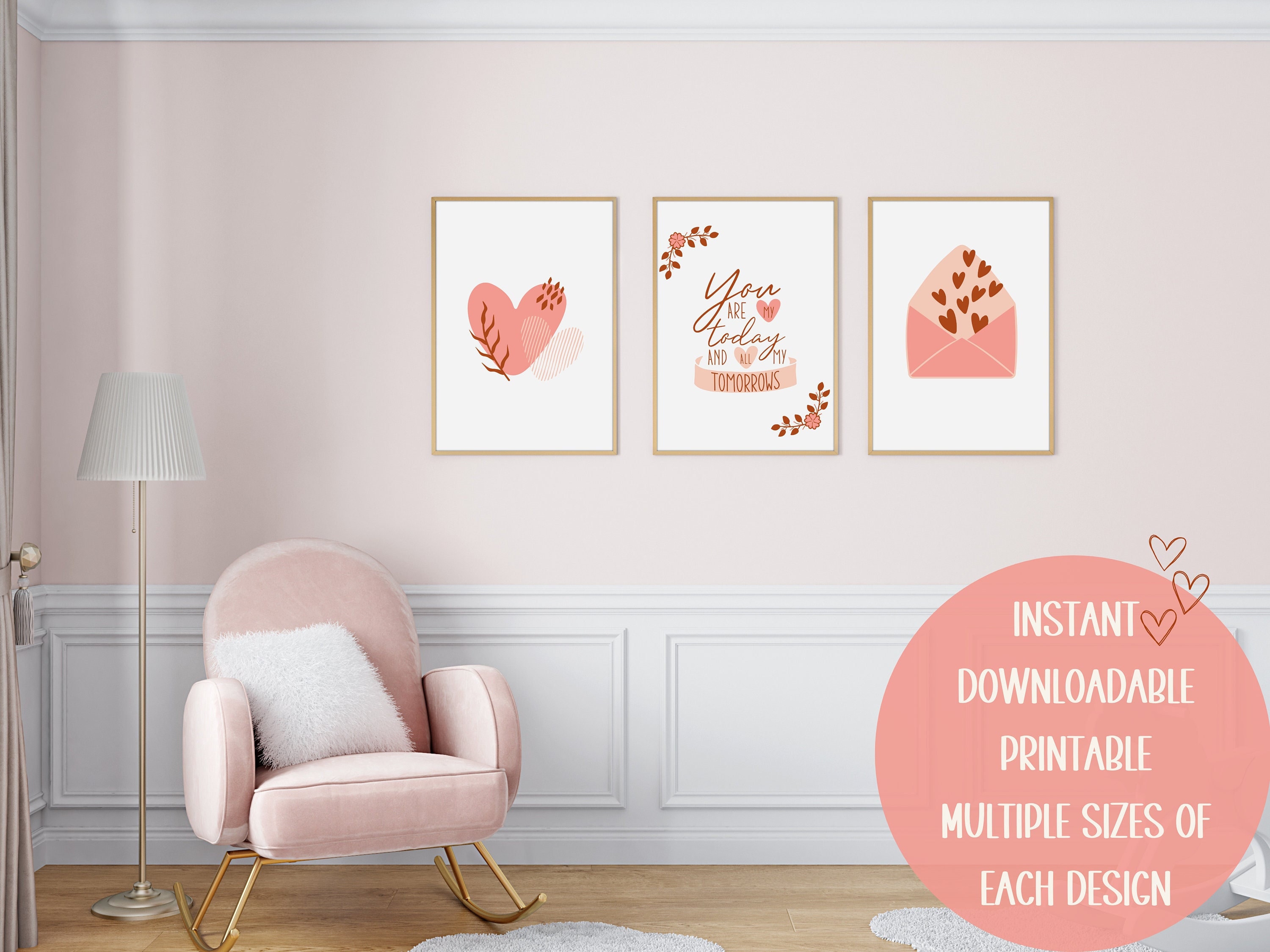 Valentines Day 3 Printables Wall Art Set, Modern Boho Galentines Art ...