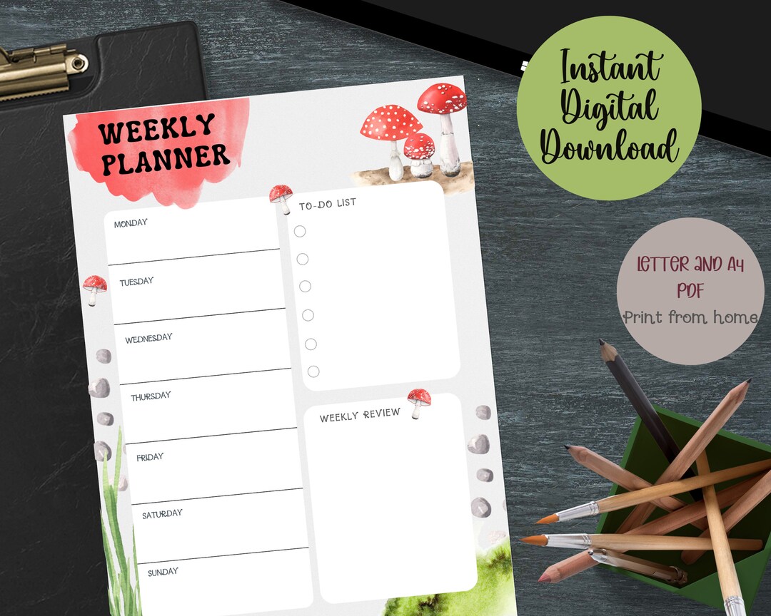 Mushroom Themed Weekly to Do List Printable Planner Sheets - Etsy